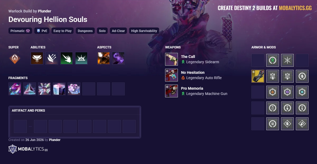 Devouring Hellion Souls - Destiny 2 Warlock Build for PvE - Mobalytics