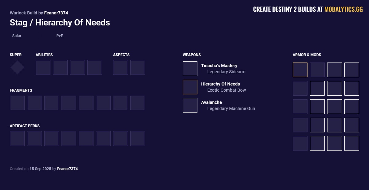 Stag / Hierarchy Of Needs - Destiny 2 Solar Warlock Build by Feanor7374