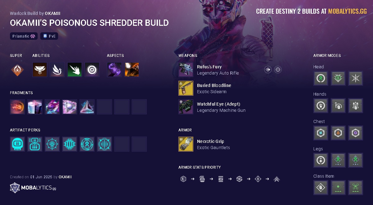 OKAMII'S POISONOUS SHREDDER BUILD - Destiny 2 Prismatic Warlock Build ...