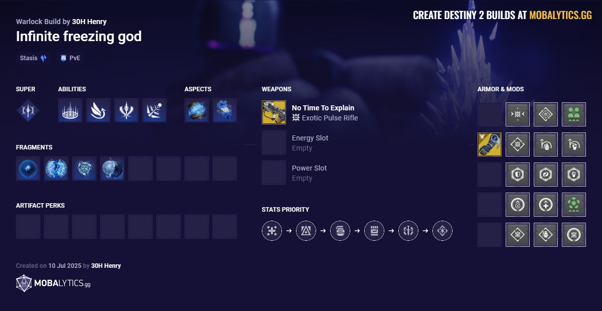 Infinite freezing god - Destiny 2 Stasis Warlock Build by 30H Henry