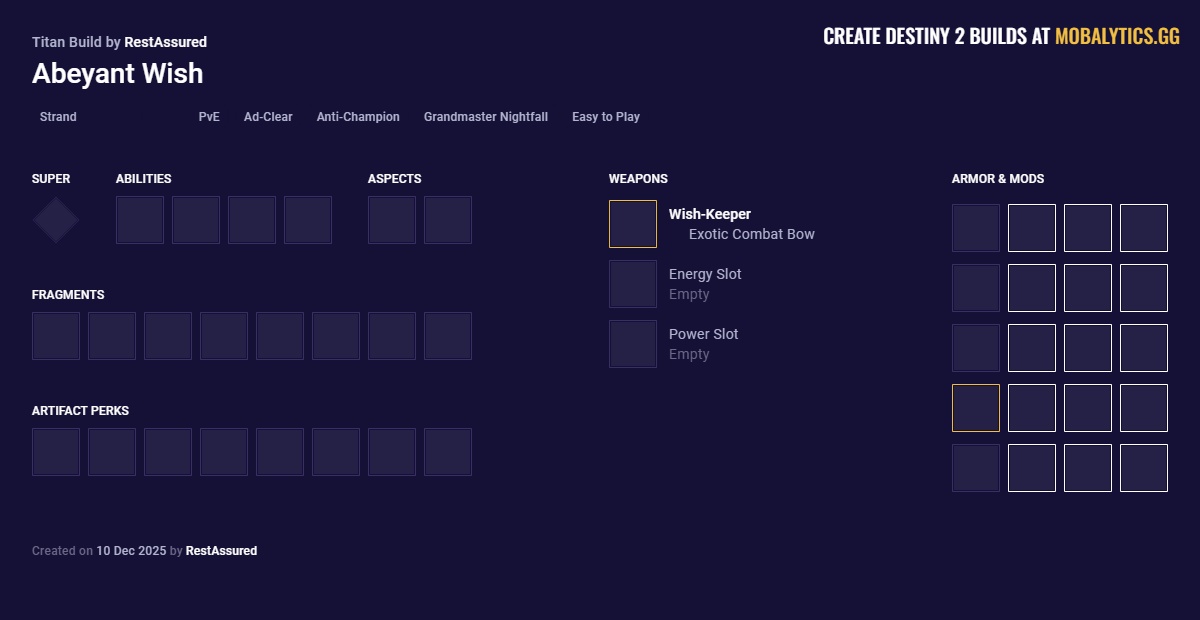 Abeyant Wish - Destiny 2 Titan Build for PvE - Mobalytics