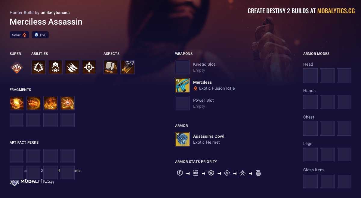 Merciless Assassin - Destiny 2 Solar Hunter Build by unlikelybanana