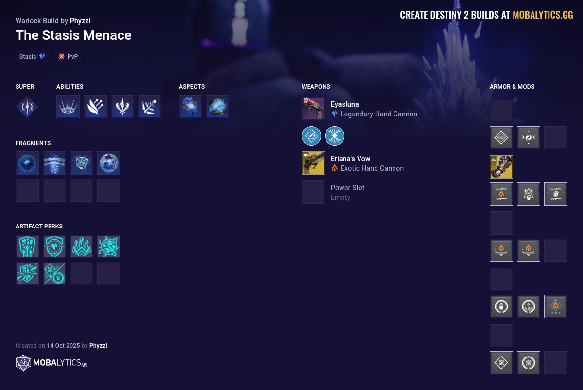 The Stasis Menace - Destiny 2 Stasis Warlock Build by Phyzzl