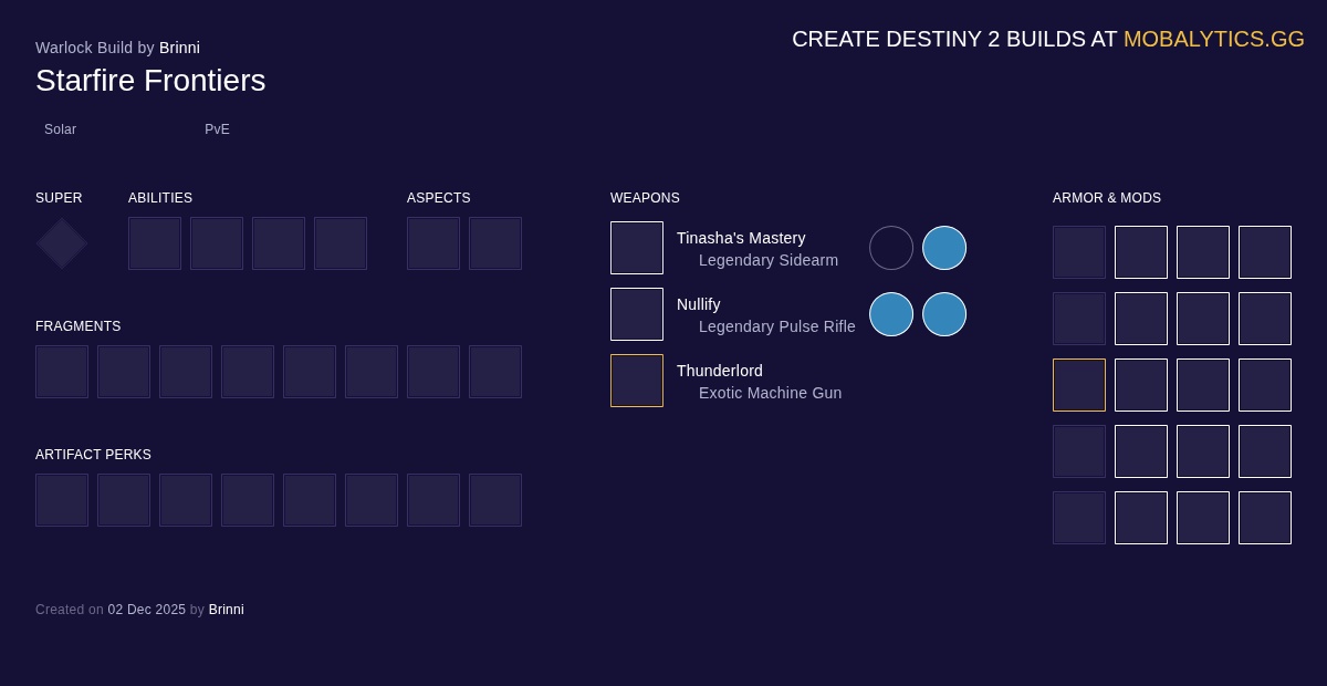 Starfire Frontiers - Destiny 2 Solar Warlock Build by Brinni