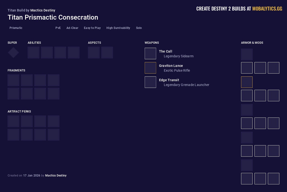 Titan Prismactic Consecration - Destiny 2 Titan Build for PvE - Mobalytics