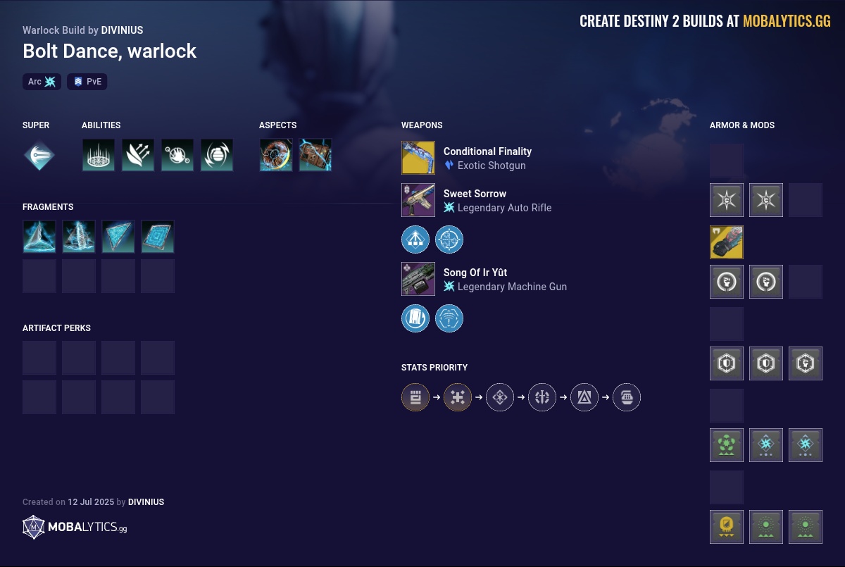 Bolt Dance, warlock - Destiny 2 Arc Warlock Build by DIVINIUS