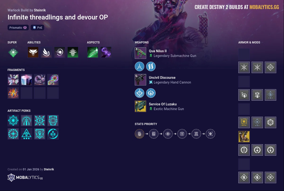Infinite threadlings and devour OP - Destiny 2 Prismatic Warlock Build ...