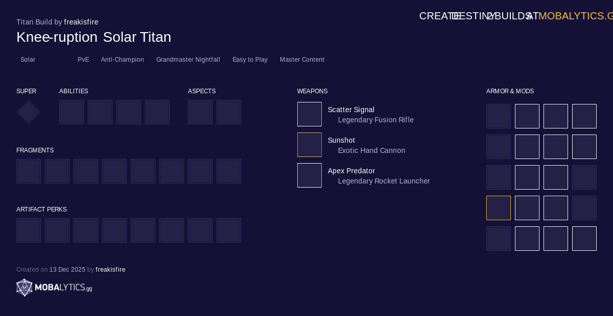 Knee-ruption Solar Titan - Destiny 2 Titan Build for PvE - Mobalytics