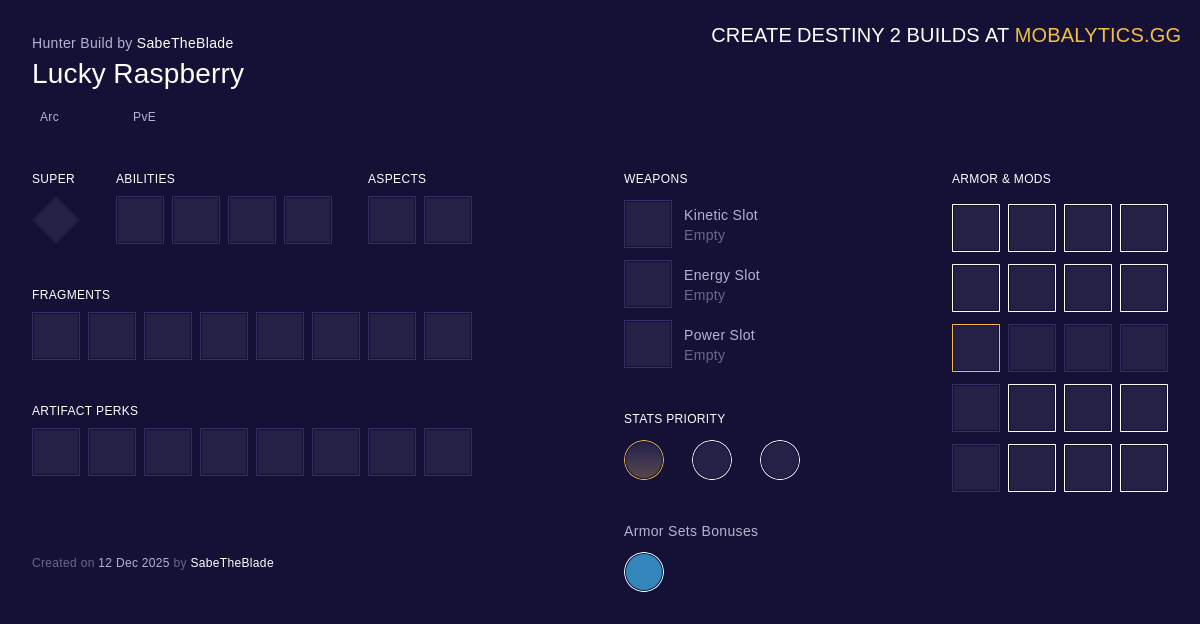 Lucky Raspberry - Destiny 2 Arc Hunter Build by SabeTheBlade