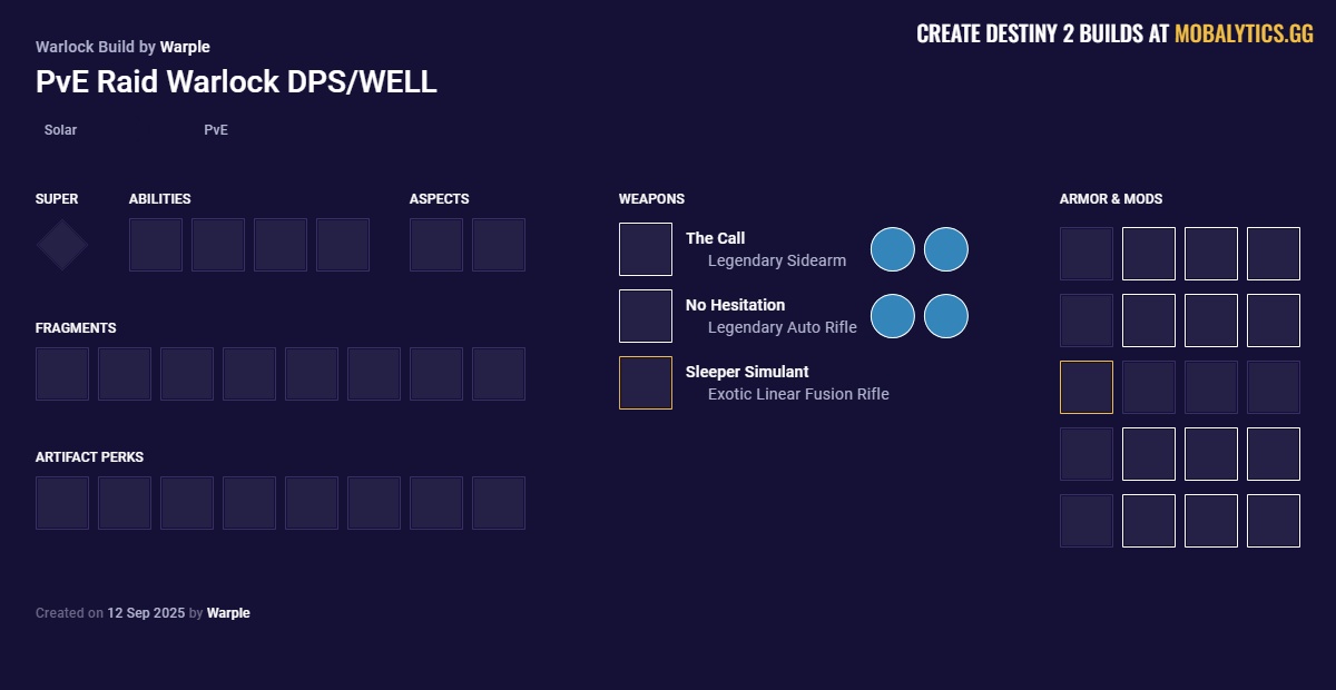 PvE Raid Warlock DPS/WELL - Destiny 2 Solar Warlock Build by Warple