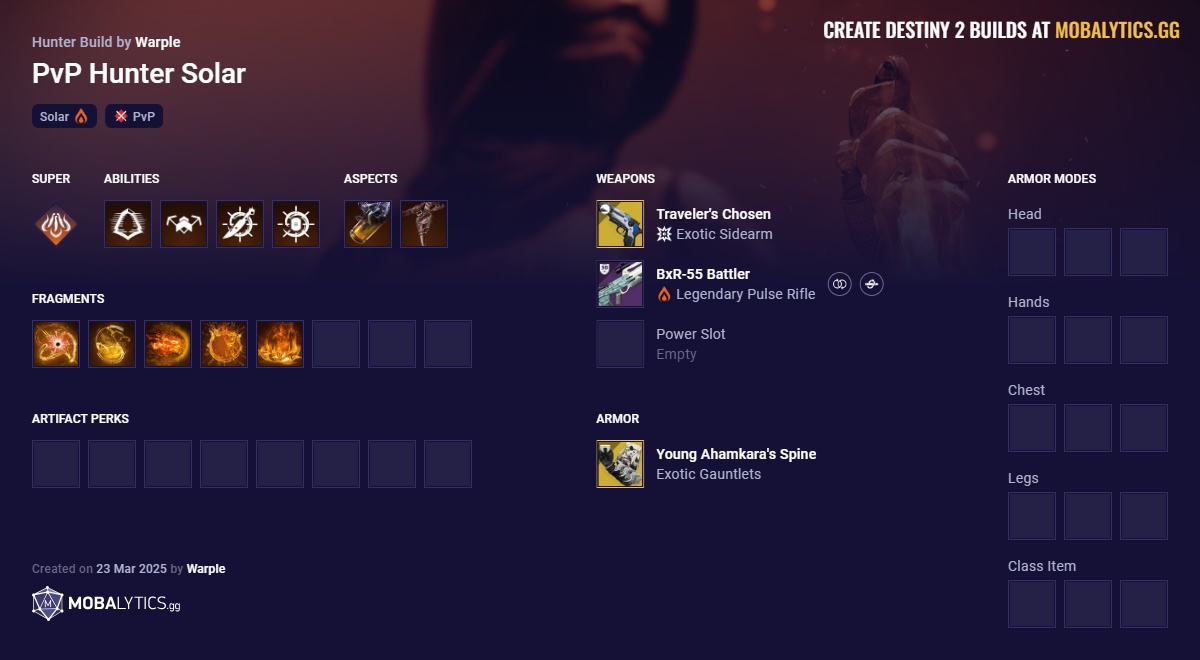 PvP Hunter Solar - Destiny 2 Solar Hunter Build by Warple