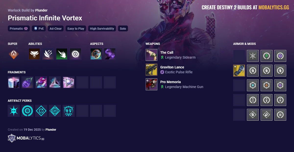 Prismatic Infinite Vortex - Destiny 2 Warlock Build for PvE - Mobalytics