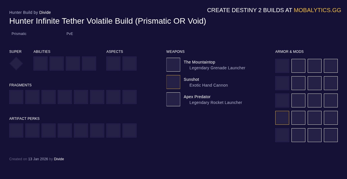 Hunter Infinite Tether Volatile Build (Prismatic OR Void) - Destiny 2 ...