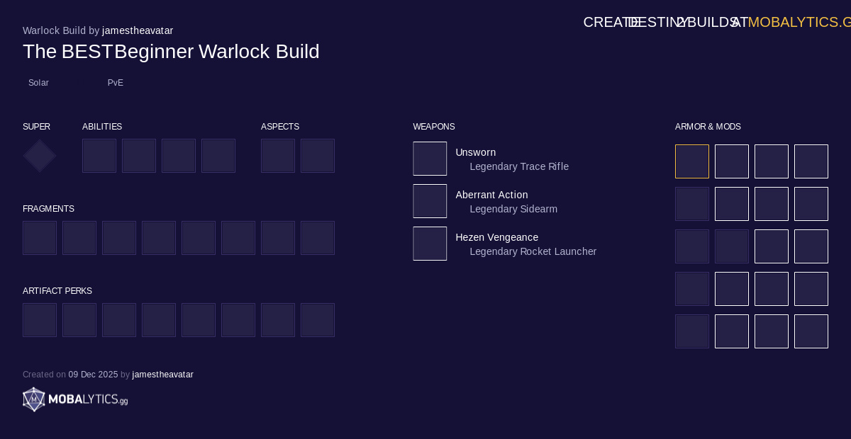 The BEST Beginner Warlock Build - Destiny 2 Solar Warlock Build by jamestheavatar