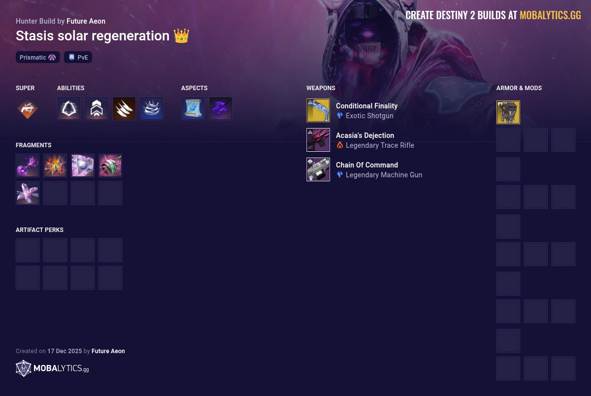 Stasis solar regeneration 👑 - Destiny 2 Prismatic Hunter Build by ...