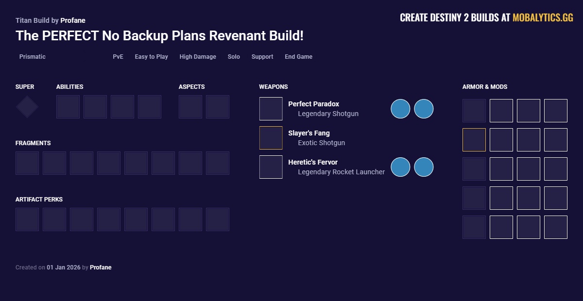 The PERFECT No Backup Plans Revenant Build! - Destiny 2 Titan Build for ...