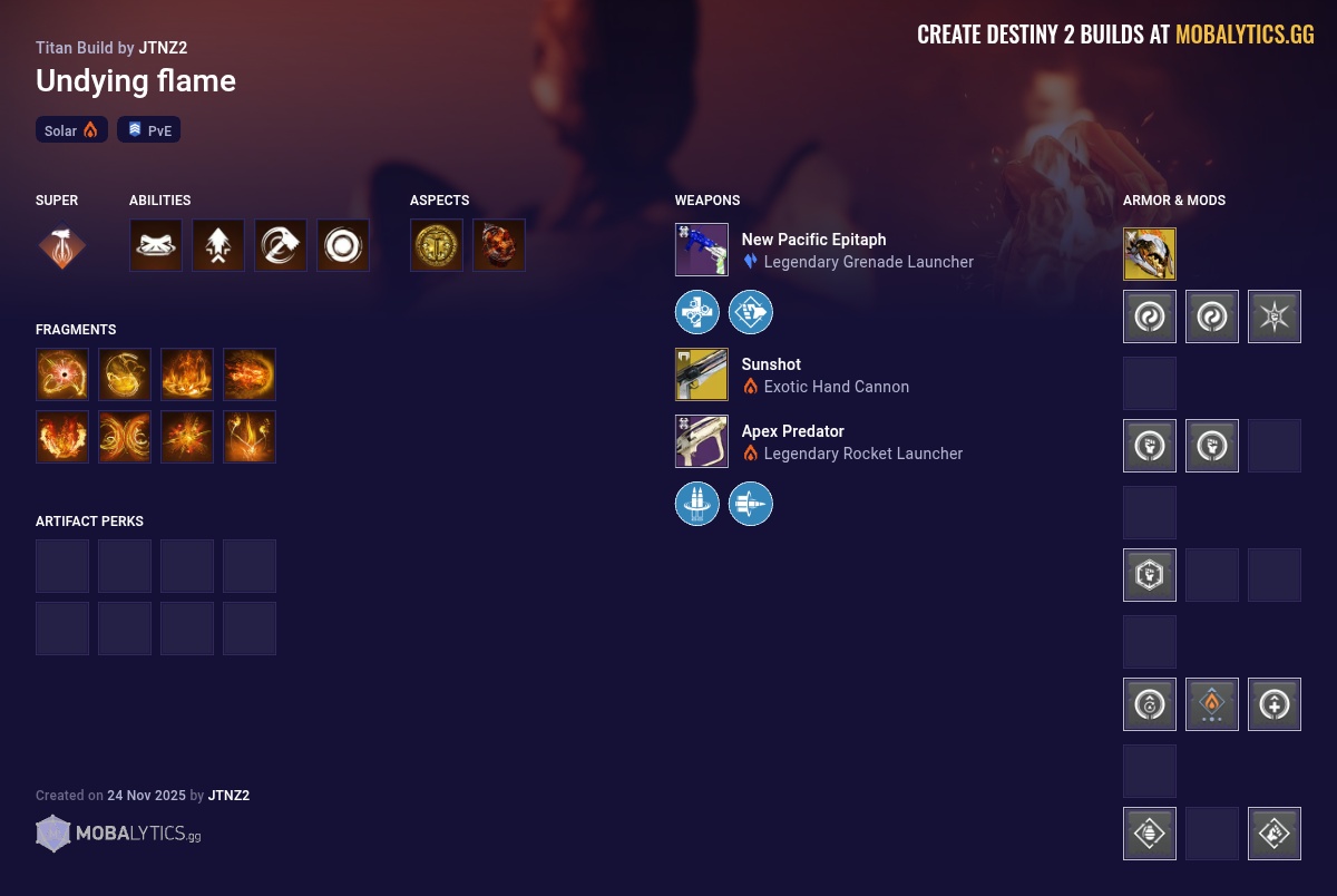 Undying flame - Destiny 2 Solar Titan Build by JTNZ2
