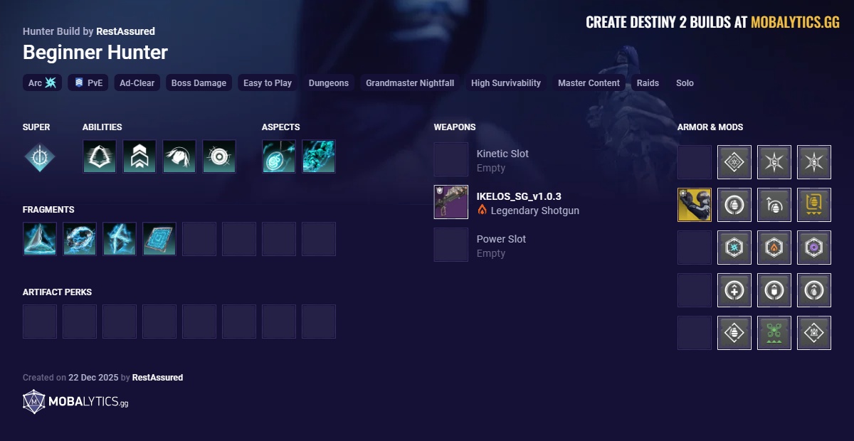 Beginner Hunter - Destiny 2 Hunter Build for PvE - Mobalytics