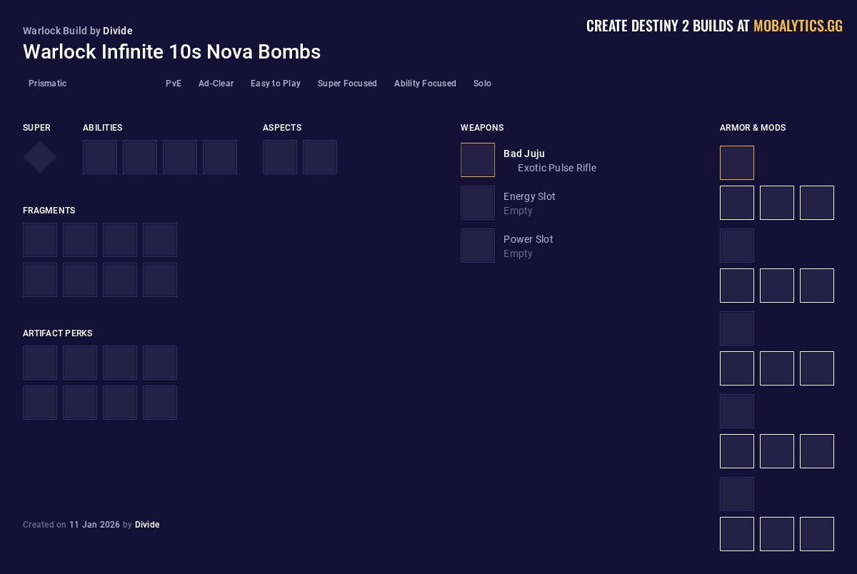 Warlock Infinite 10s Nova Bombs - Destiny 2 Warlock Build for PvE ...