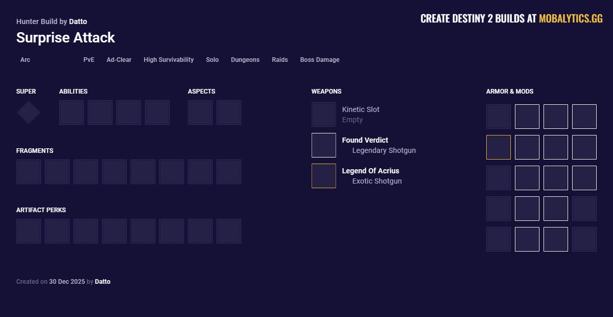 Surprise Attack - Destiny 2 Hunter Build for PvE - Mobalytics