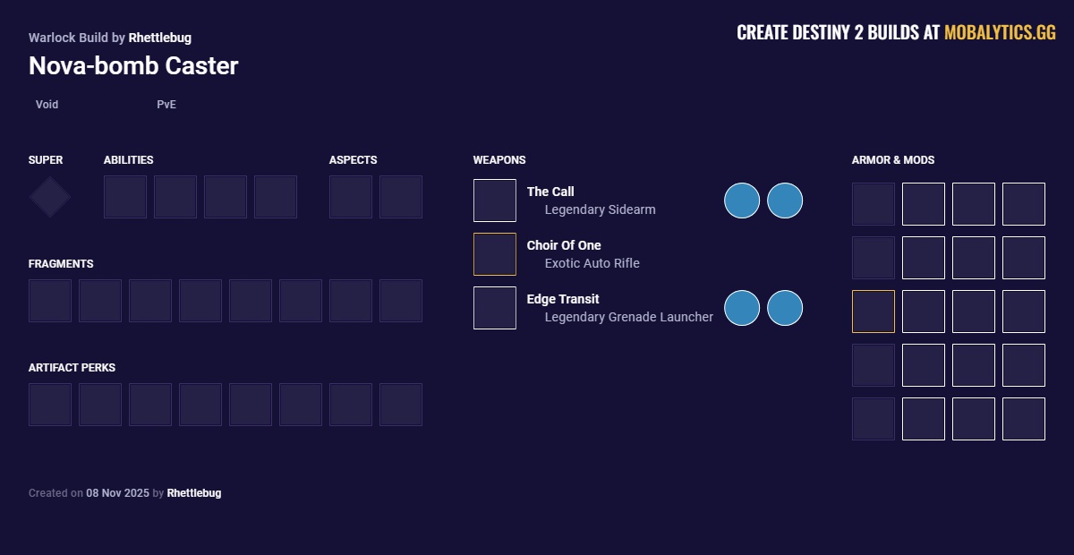 Nova-bomb Caster - Destiny 2 Void Warlock Build by Rhettlebug