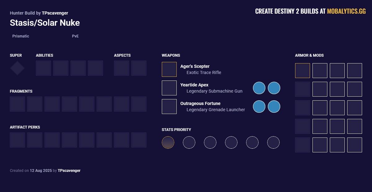 Stasis/Solar Nuke - Destiny 2 Prismatic Hunter Build by TPscavenger