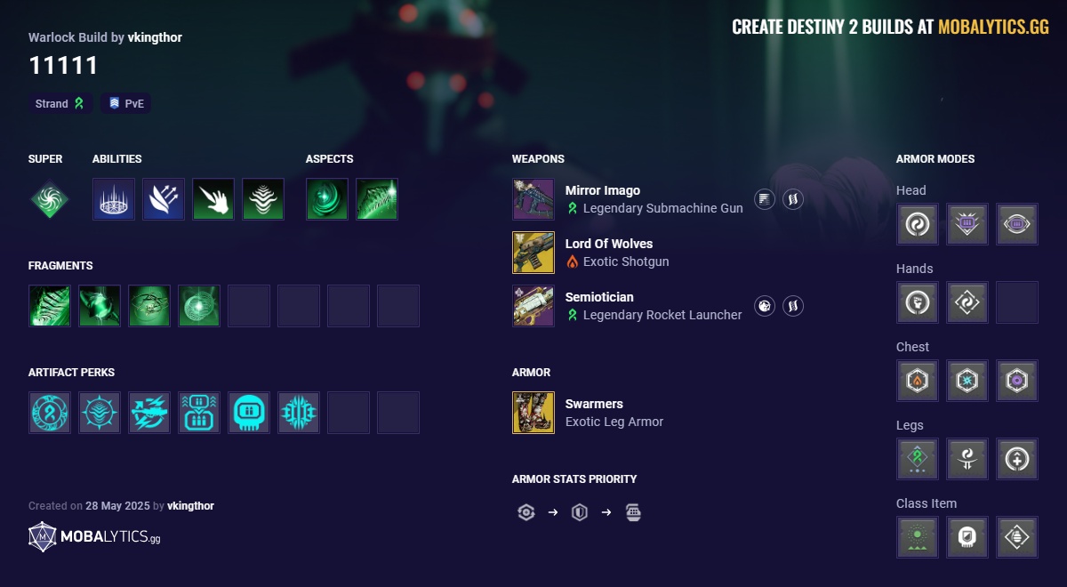 11111 - Destiny 2 Strand Warlock Build by vkingthor