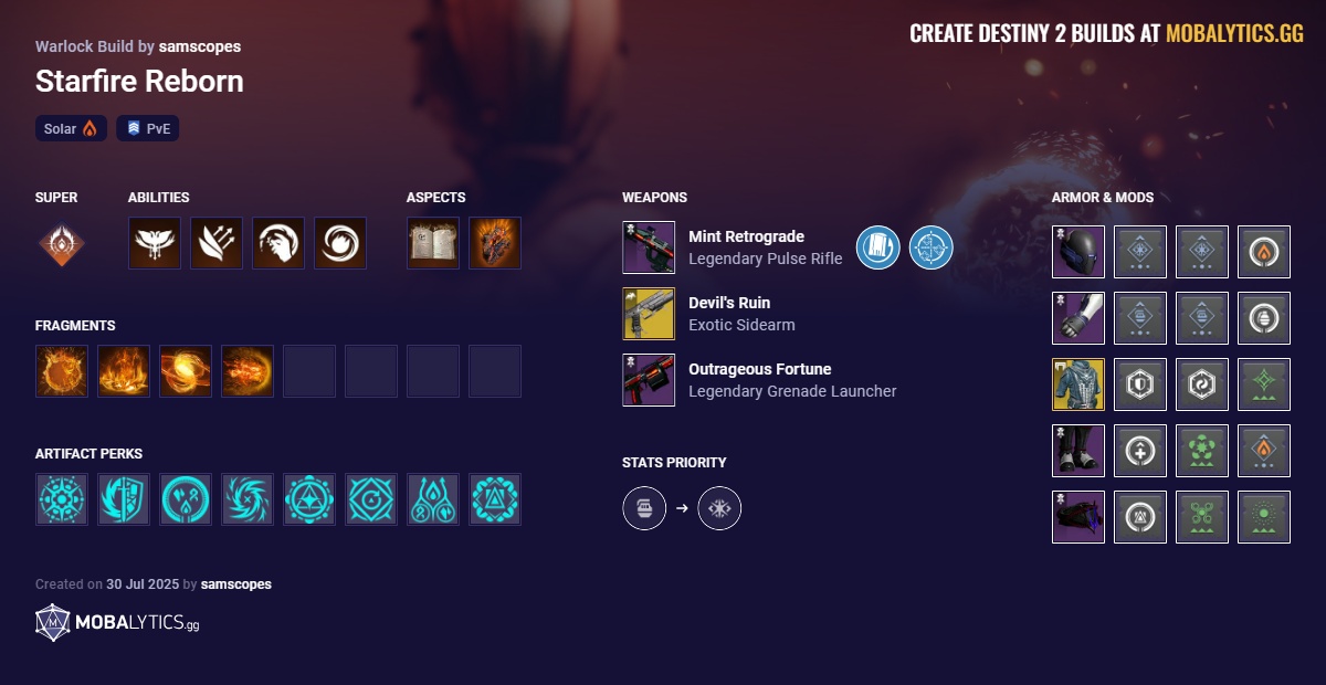 Starfire Reborn - Destiny 2 Solar Warlock Build by samscopes