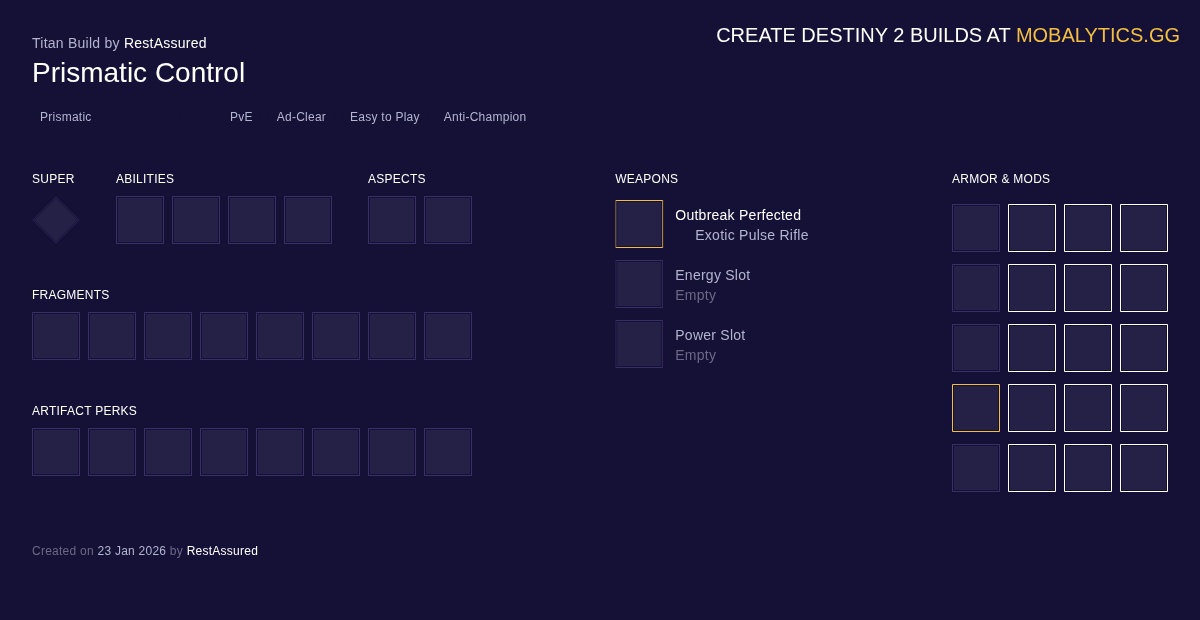 Prismatic Control - Destiny 2 Titan Build for PvE - Mobalytics