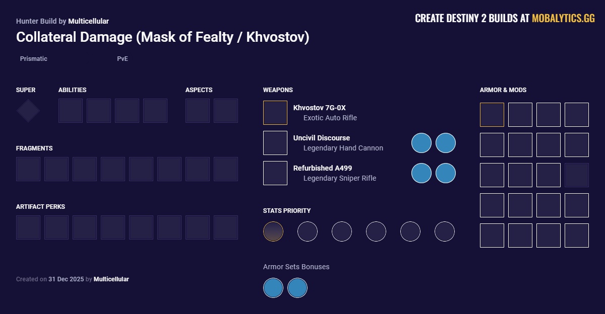 Collateral Damage (Mask of Fealty / Khvostov) - Destiny 2 Prismatic ...
