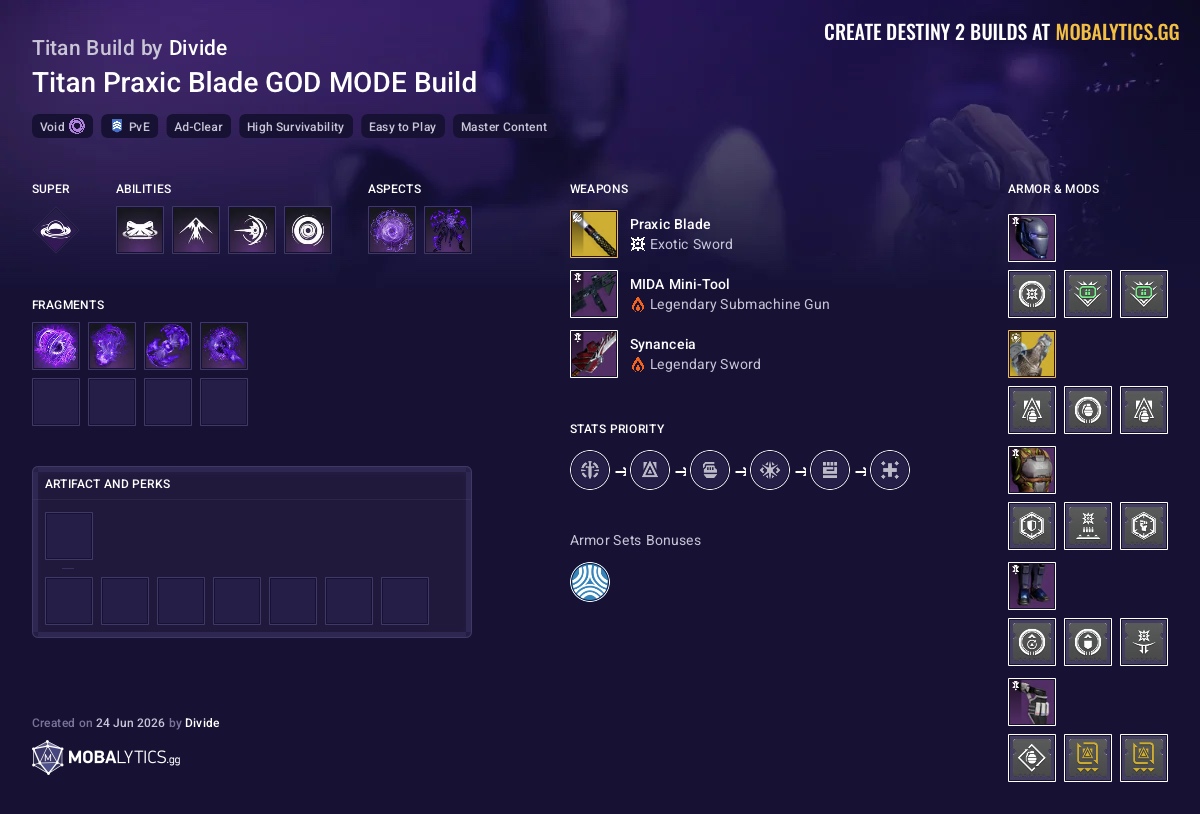 Titan Praxic Blade GOD MODE Build - Destiny 2 Void Titan Build by Divide