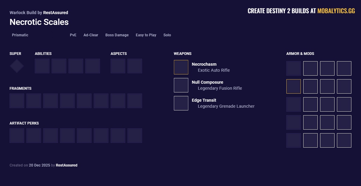 Necrotic Scales - Destiny 2 Warlock Build for PvE - Mobalytics