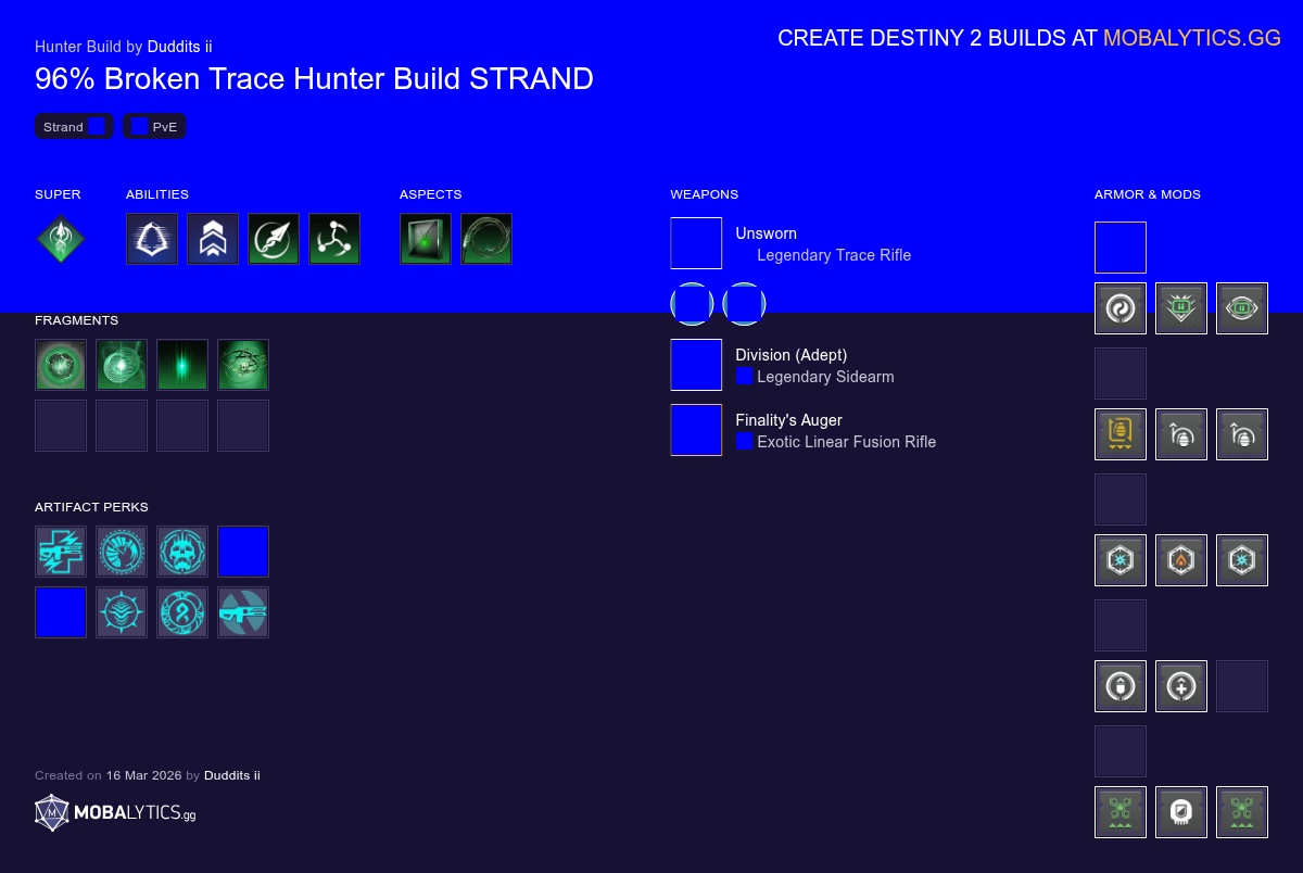 96% Broken Trace Hunter Build STRAND - Destiny 2 Strand Hunter Build by ...