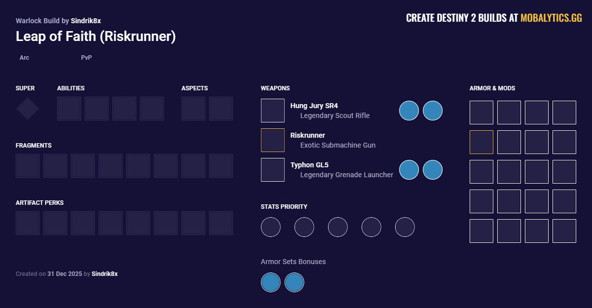 Leap of Faith (Riskrunner) - Destiny 2 Arc Warlock Build by Sindrik8x