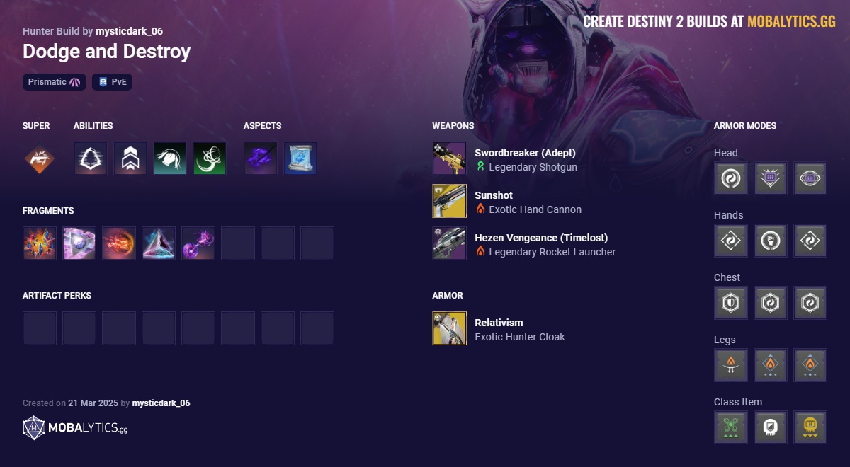 Dodge and Destroy - Destiny 2 Prismatic Hunter Build by mysticdark_06