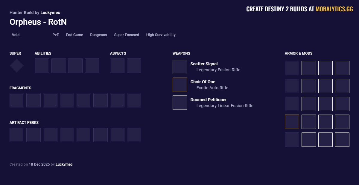 Orpheus - RotN - Destiny 2 Void Hunter Build by Luckymec