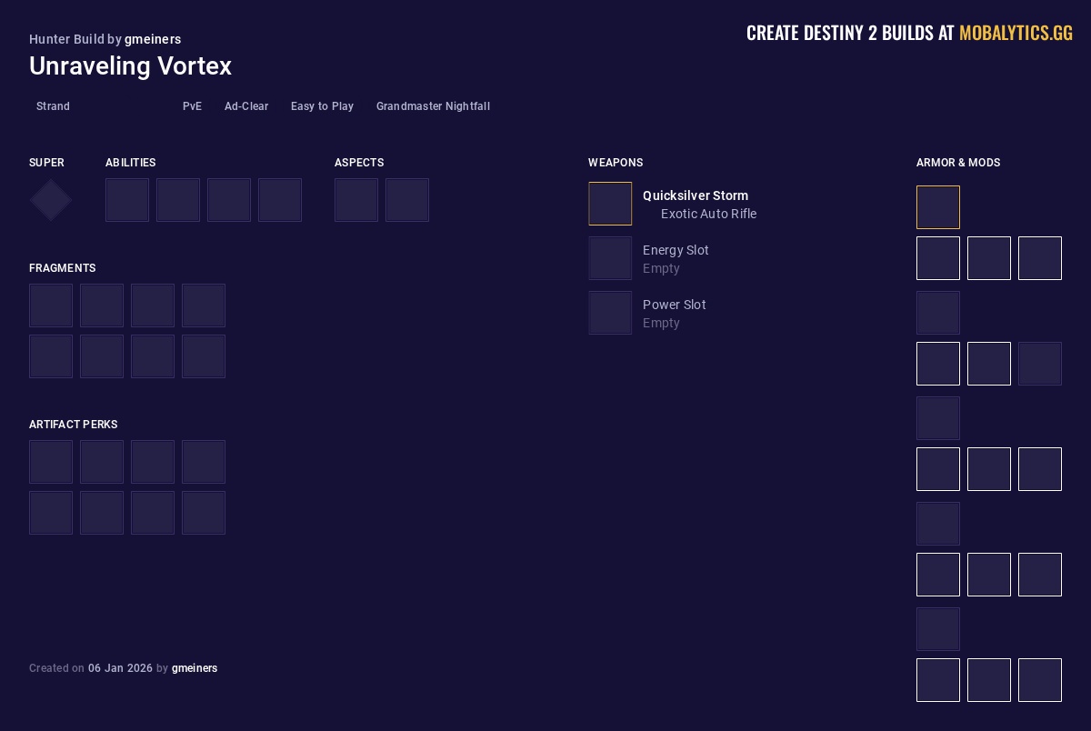 Unraveling Vortex - Destiny 2 Hunter Build for PvE - Mobalytics