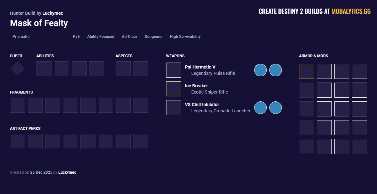 Mask of Fealty - Destiny 2 Hunter Build for PvE - Mobalytics