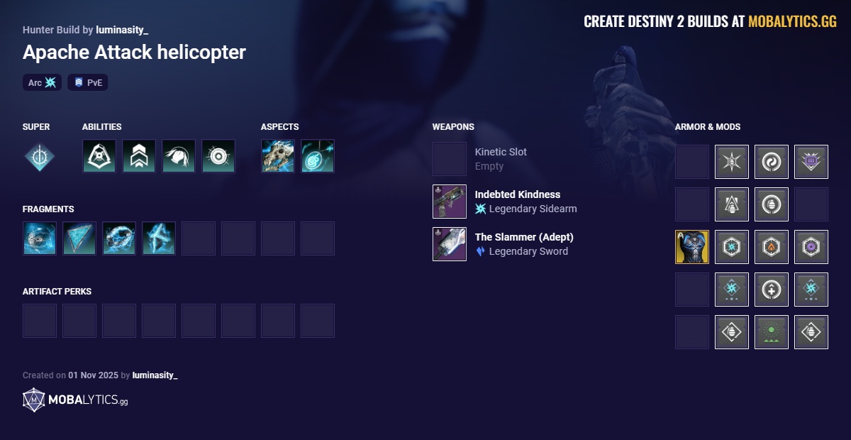 Apache Attack helicopter - Destiny 2 Arc Hunter Build by luminasity_