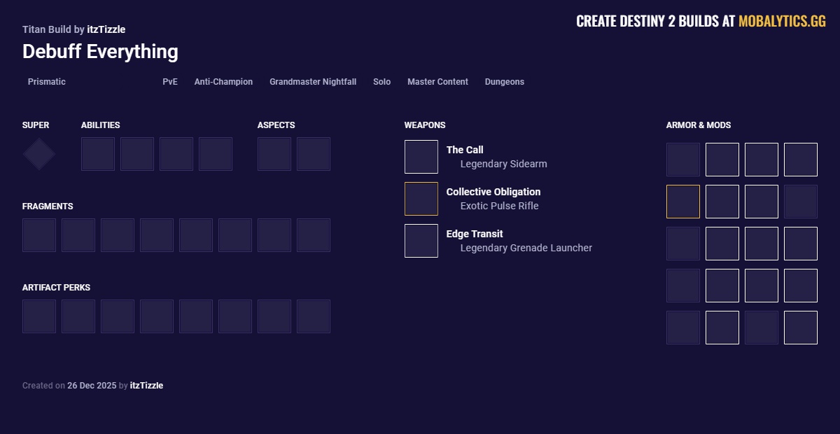 Debuff Everything - Destiny 2 Titan Build for PvE - Mobalytics