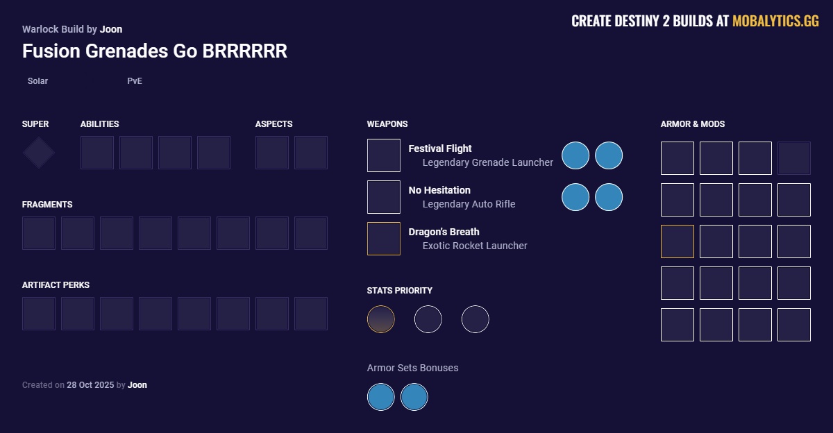 Fusion Grenades Go BRRRRRR - Destiny 2 Solar Warlock Build by Joon