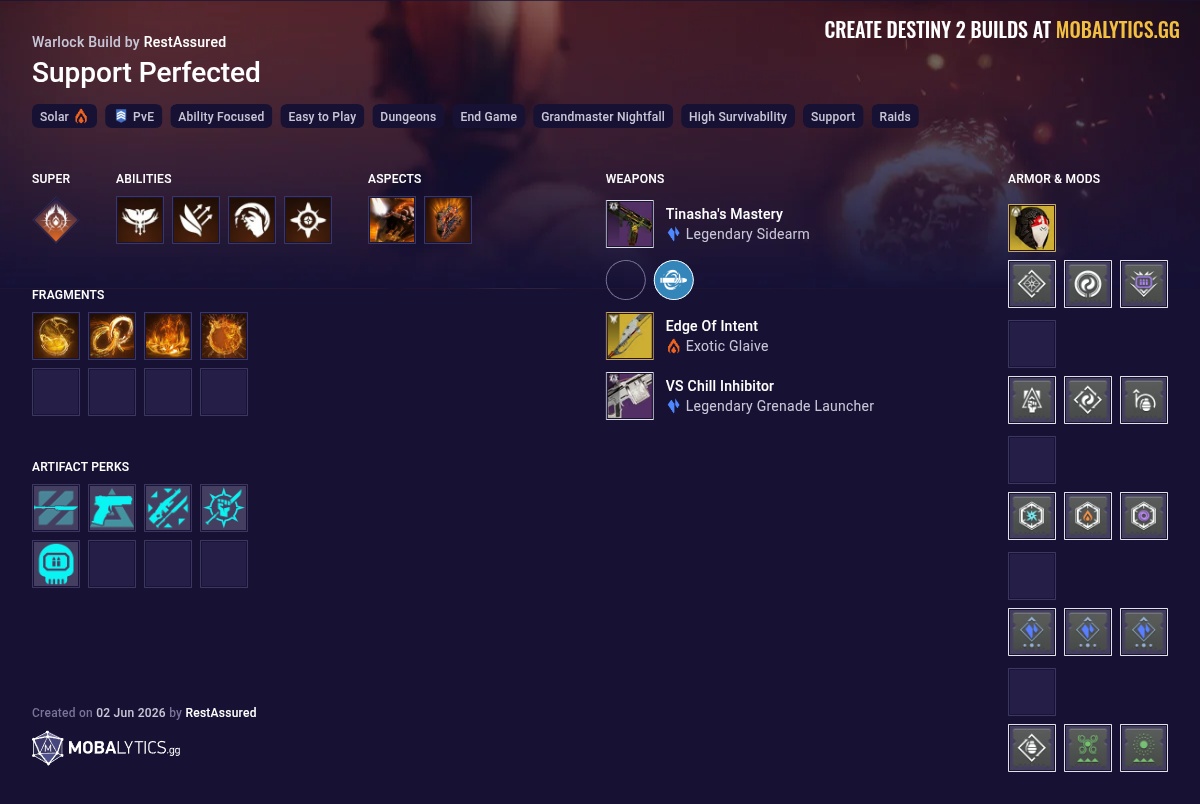 Support Perfected - Destiny 2 Warlock Build for PvE - Mobalytics