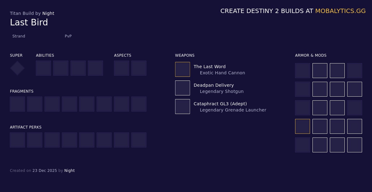 Last Bird - Destiny 2 Strand Titan Build by Night