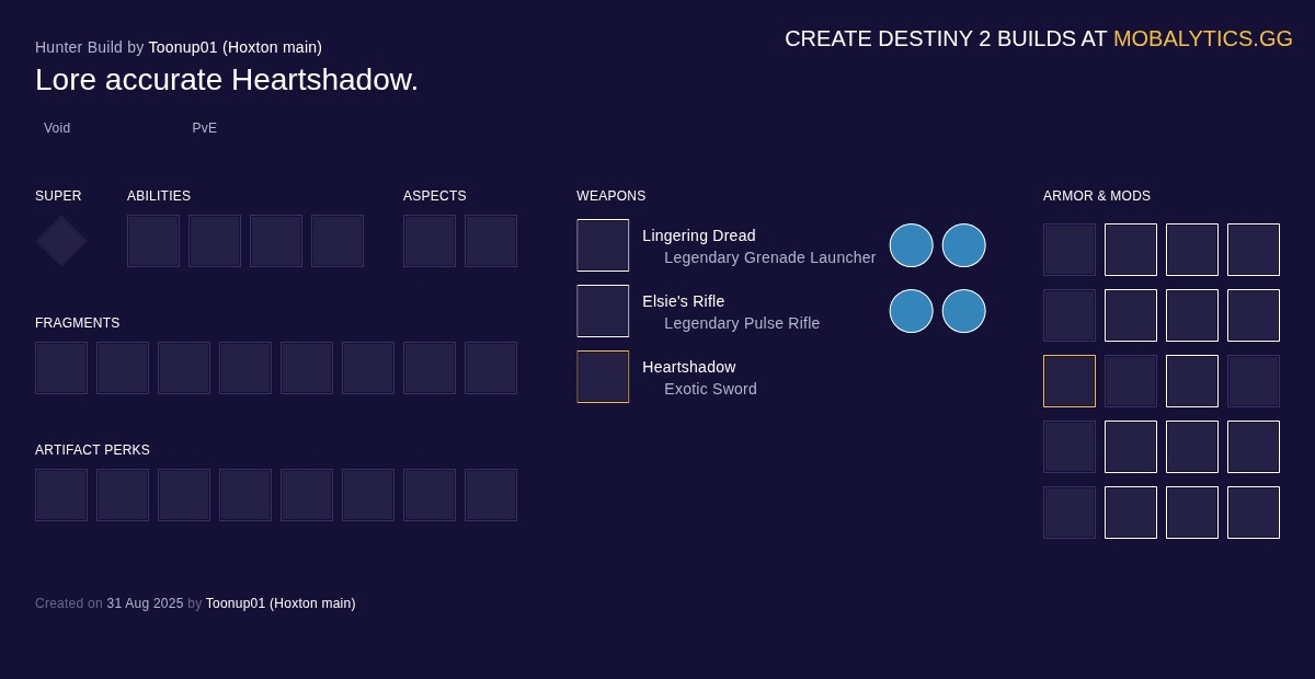 Lore accurate Heartshadow. - Destiny 2 Void Hunter Build by Toonup01 ...