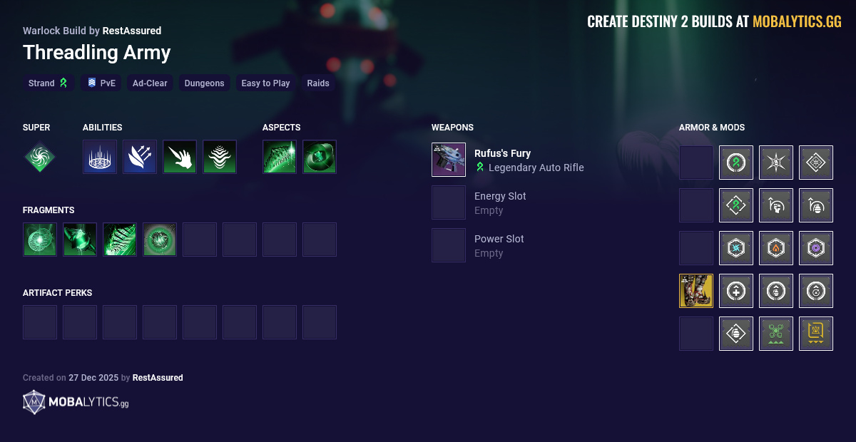 Threadling Army - Destiny 2 Warlock Build for PvE - Mobalytics
