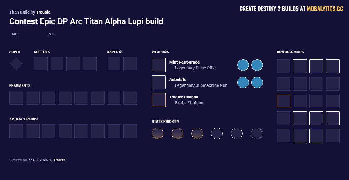 Contest Epic DP Arc Titan Alpha Lupi build - Destiny 2 Arc Titan Build ...