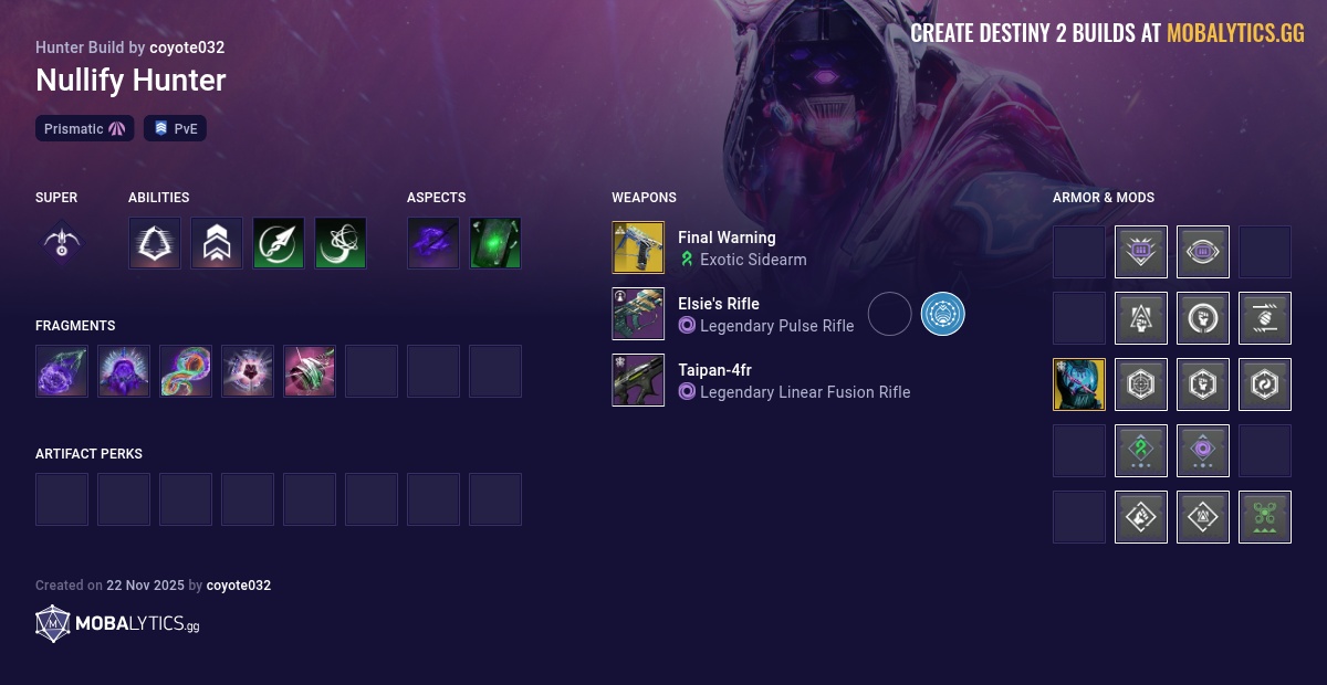 Nullify Hunter - Destiny 2 Prismatic Hunter Build by coyote032