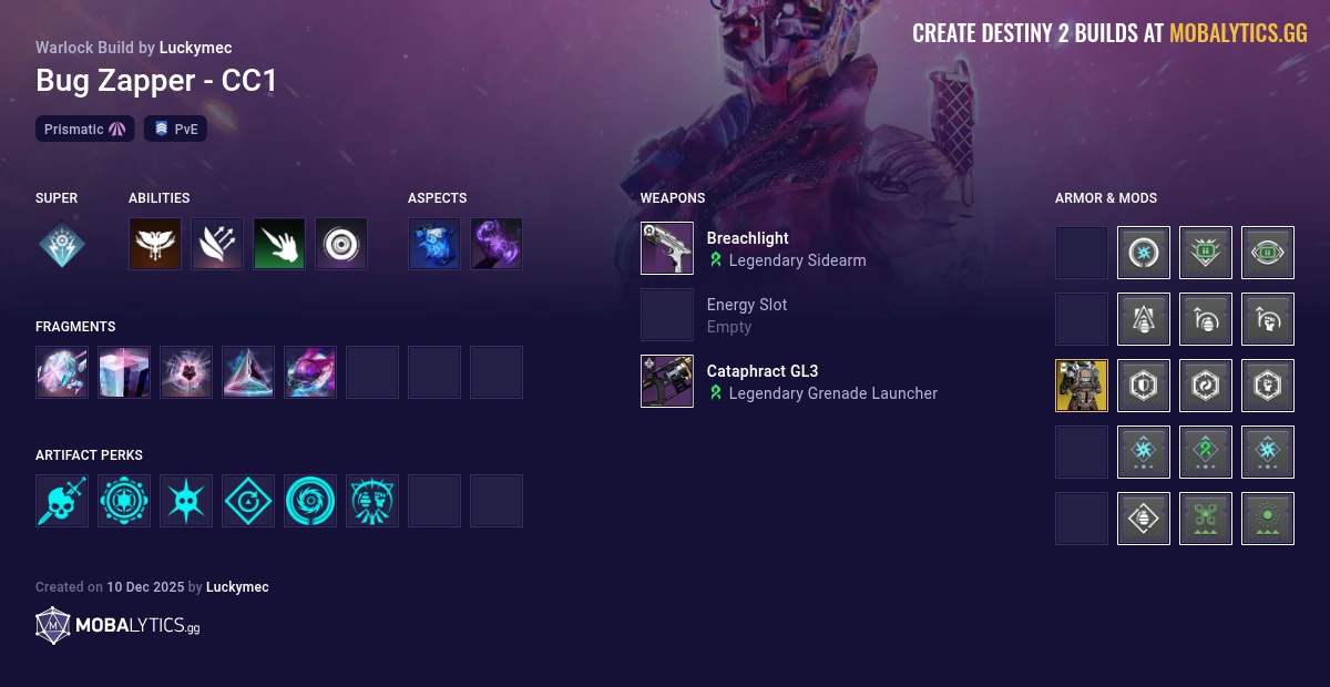 Bug Zapper - CC1 - Destiny 2 Prismatic Warlock Build by Luckymec