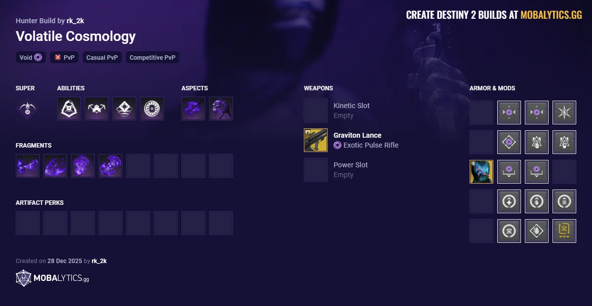 Volatile Cosmology - Destiny 2 Hunter Build for PvP - Mobalytics