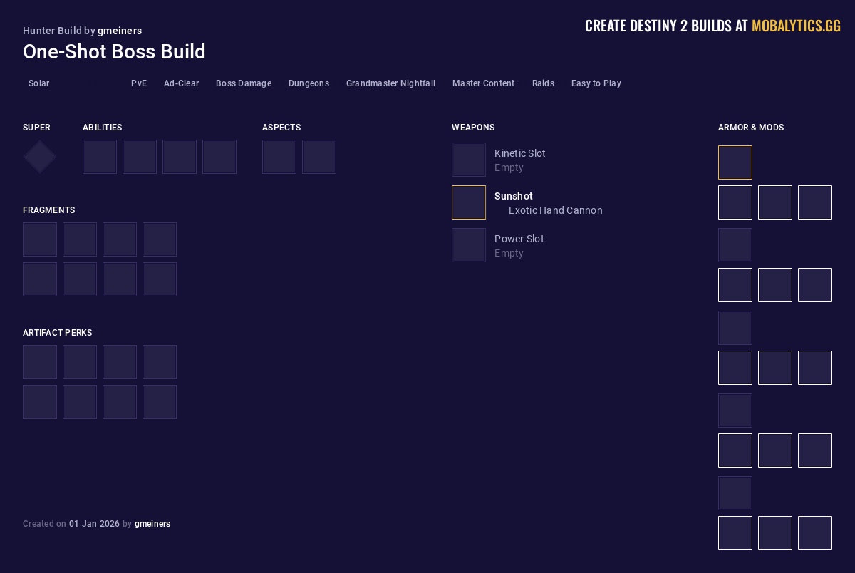 One-Shot Boss Build - Destiny 2 Hunter Build for PvE - Mobalytics